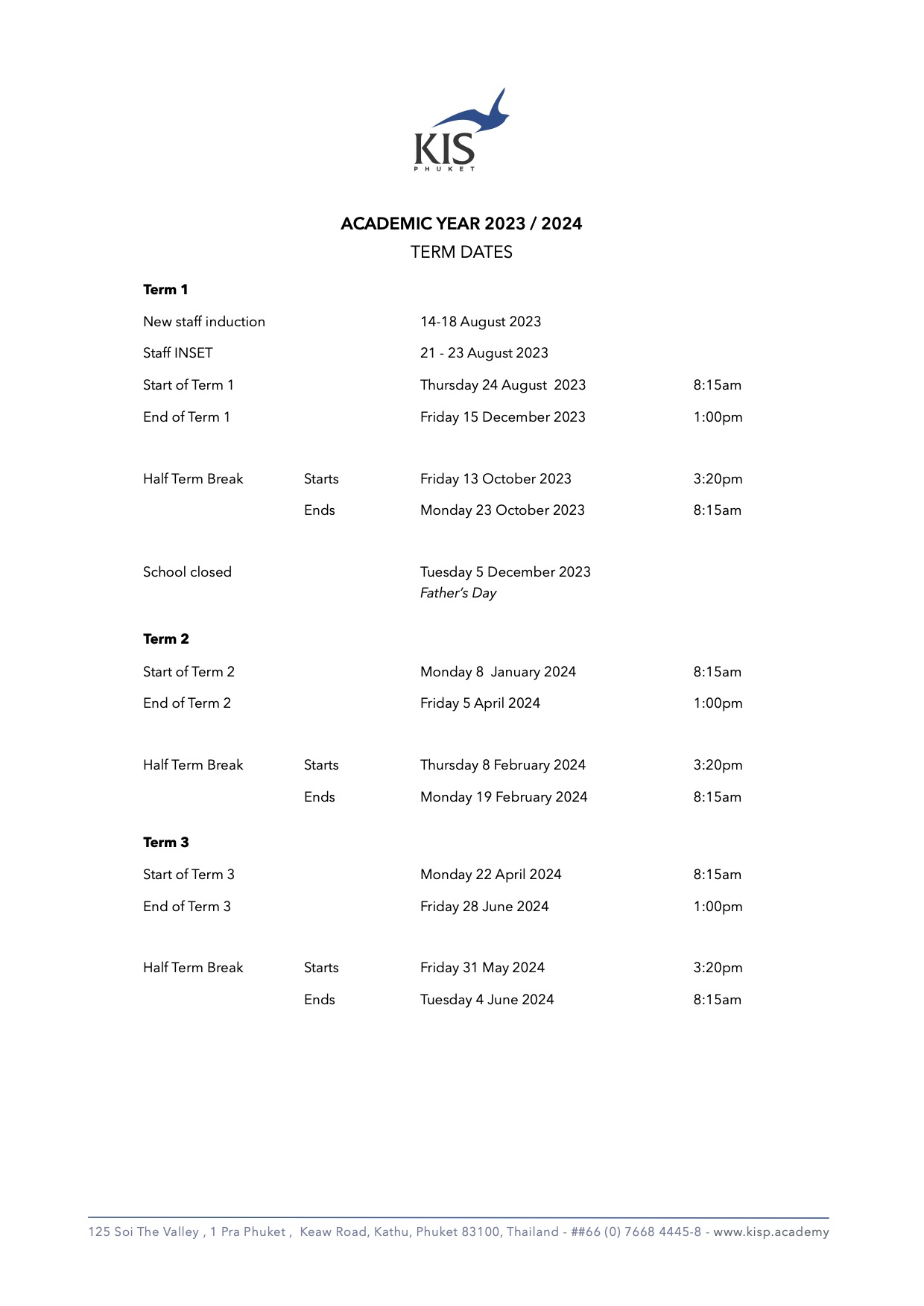 Term Dates 2023/24 – KISP Academy